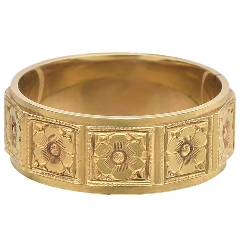 Yellow Gold Floral Motif Band Ring at 1stDibs