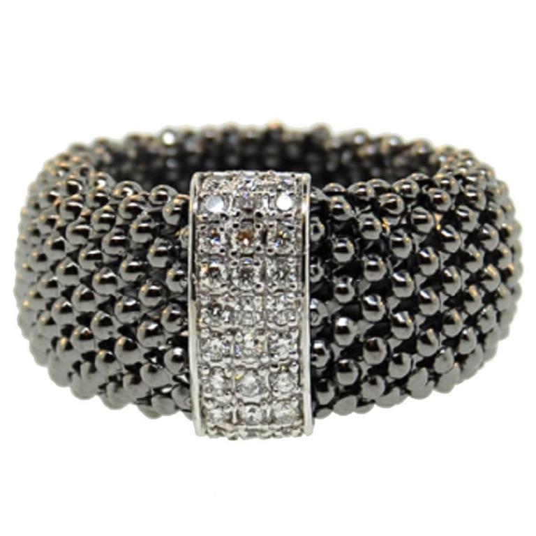 Soft Mesh Diamond Black Rhodium Gold Ring For Sale at 1stDibs