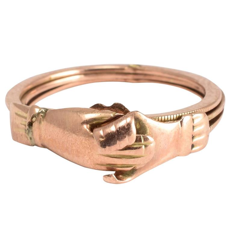 Victorian Gimmel Fede Handclasp Rose Gold Ring at 1stDibs | modern fede ...