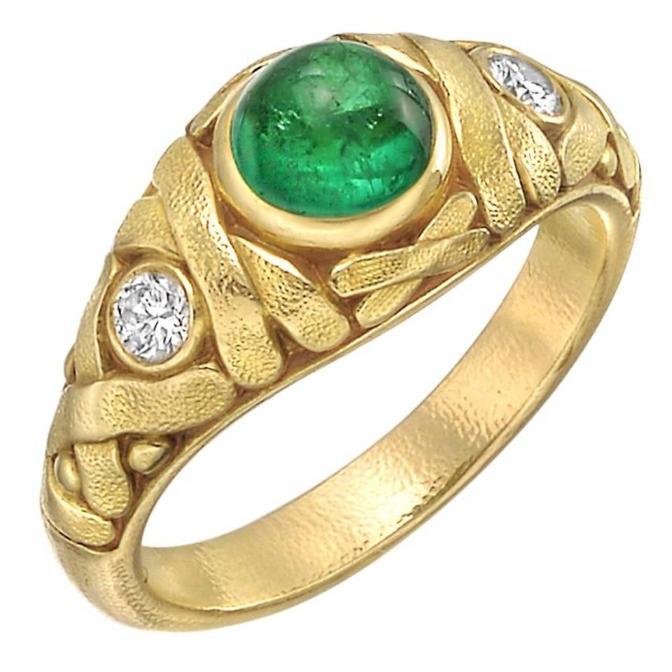 Alex Sepkus Emerald Diamond Gold Dress Ring at 1stDibs