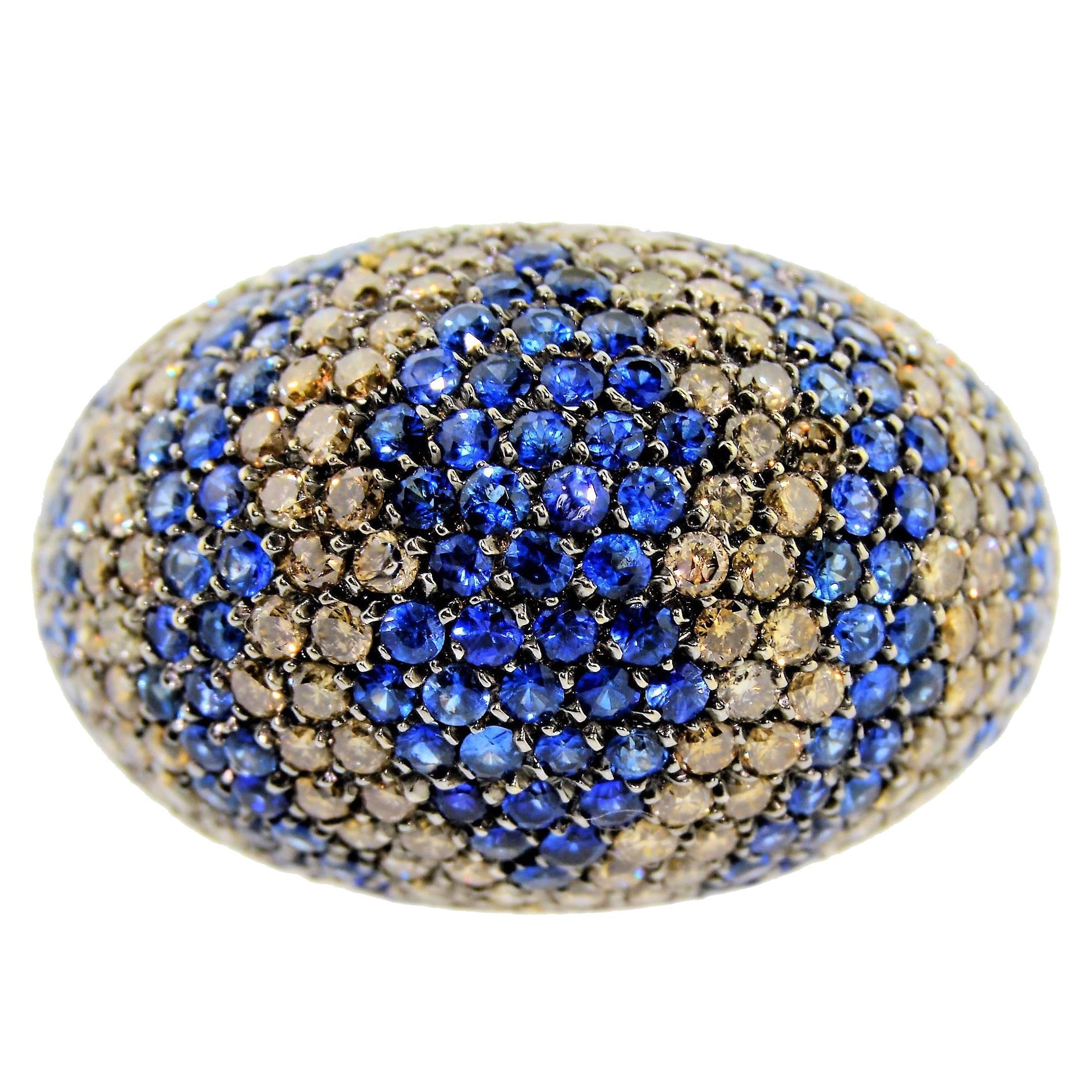 Blue Sapphire and Pave Diamond Dome Ring at 1stDibs