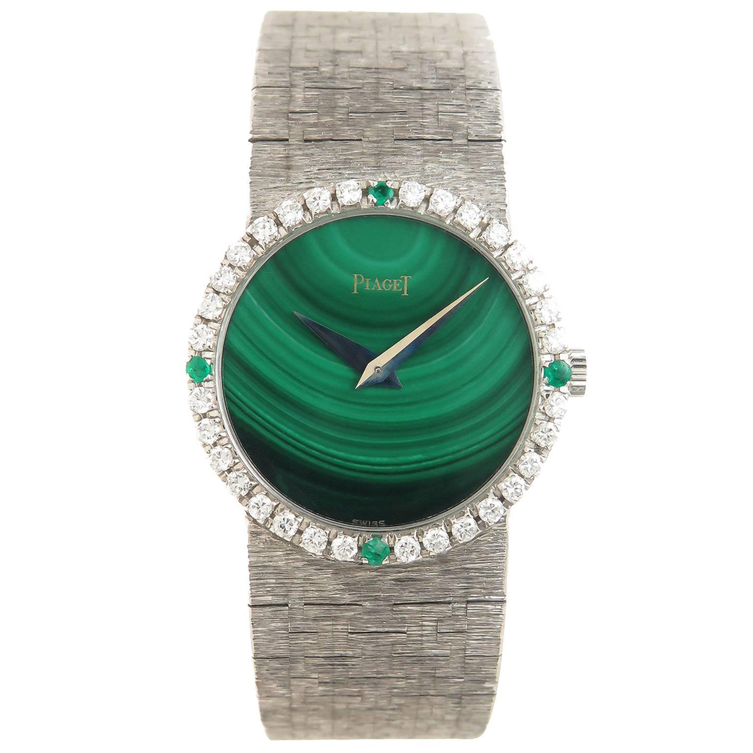 Piaget Ladies White Gold Diamond Malachite Dial Wristwatch at 1stDibs ...
