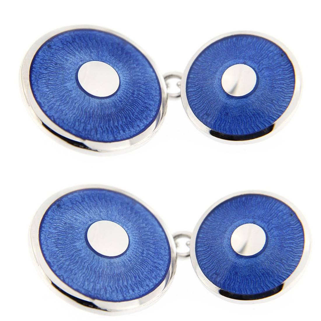 Jona Blue Enamel Sterling Silver Cufflinks For Sale at 1stDibs