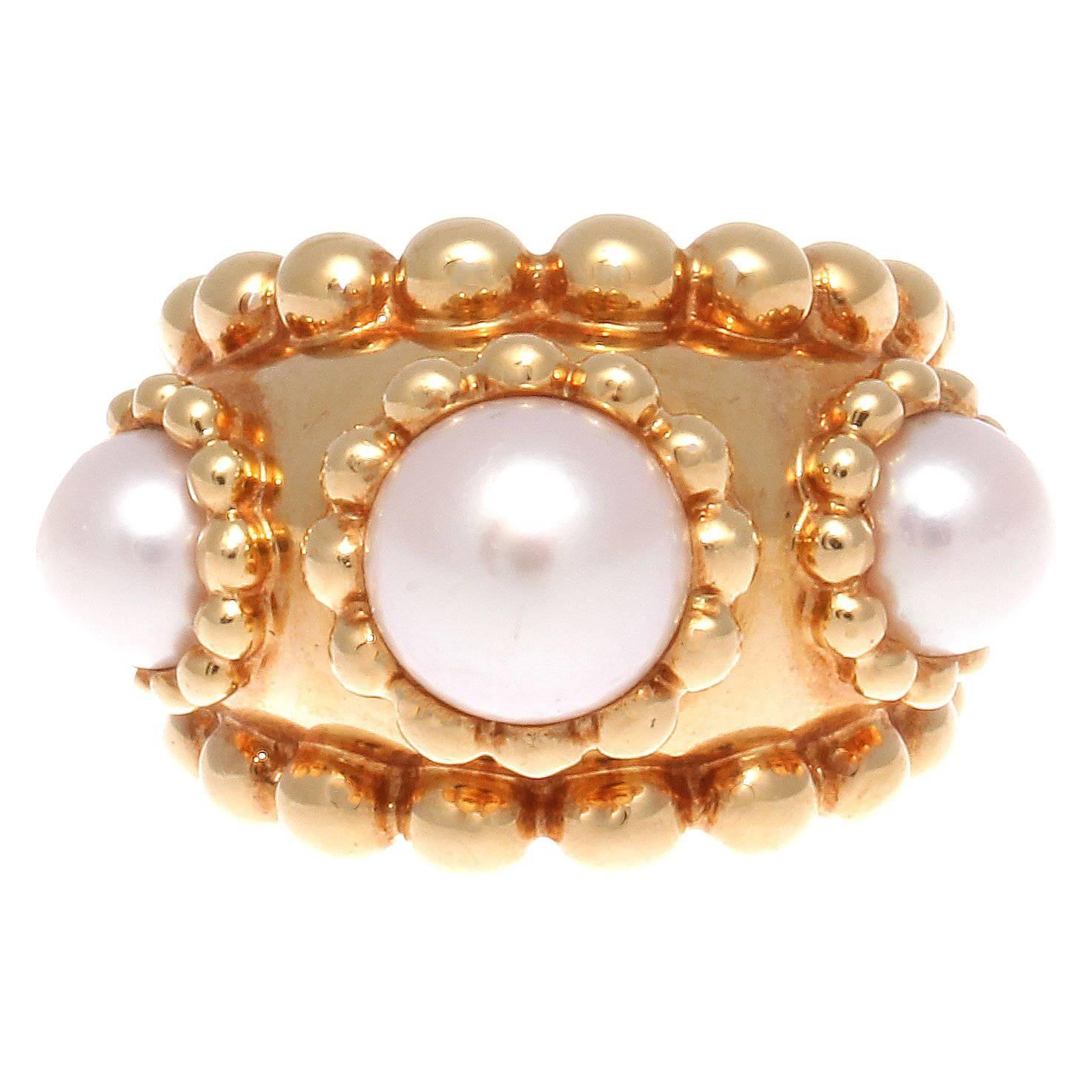 Chanel Stylish Pearl Gold Ring at 1stDibs