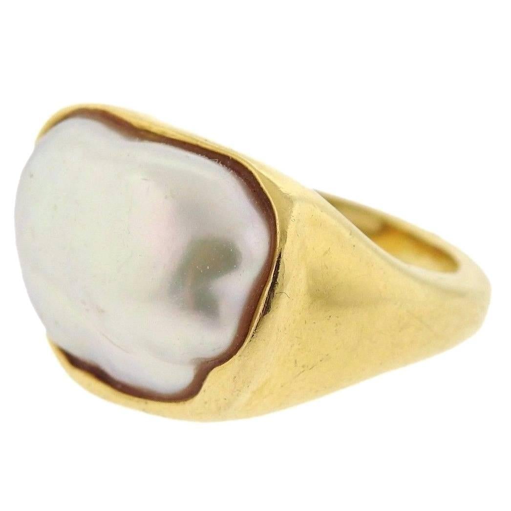 Tiffany and Co. Angela Cummings Pearl Gold Ring at 1stDibs