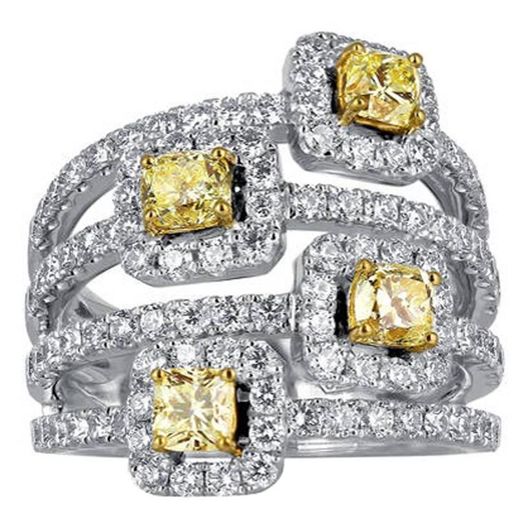Radiant Cut Canary Wide Diamond Two Color Gold Ring For Sale at 1stDibs