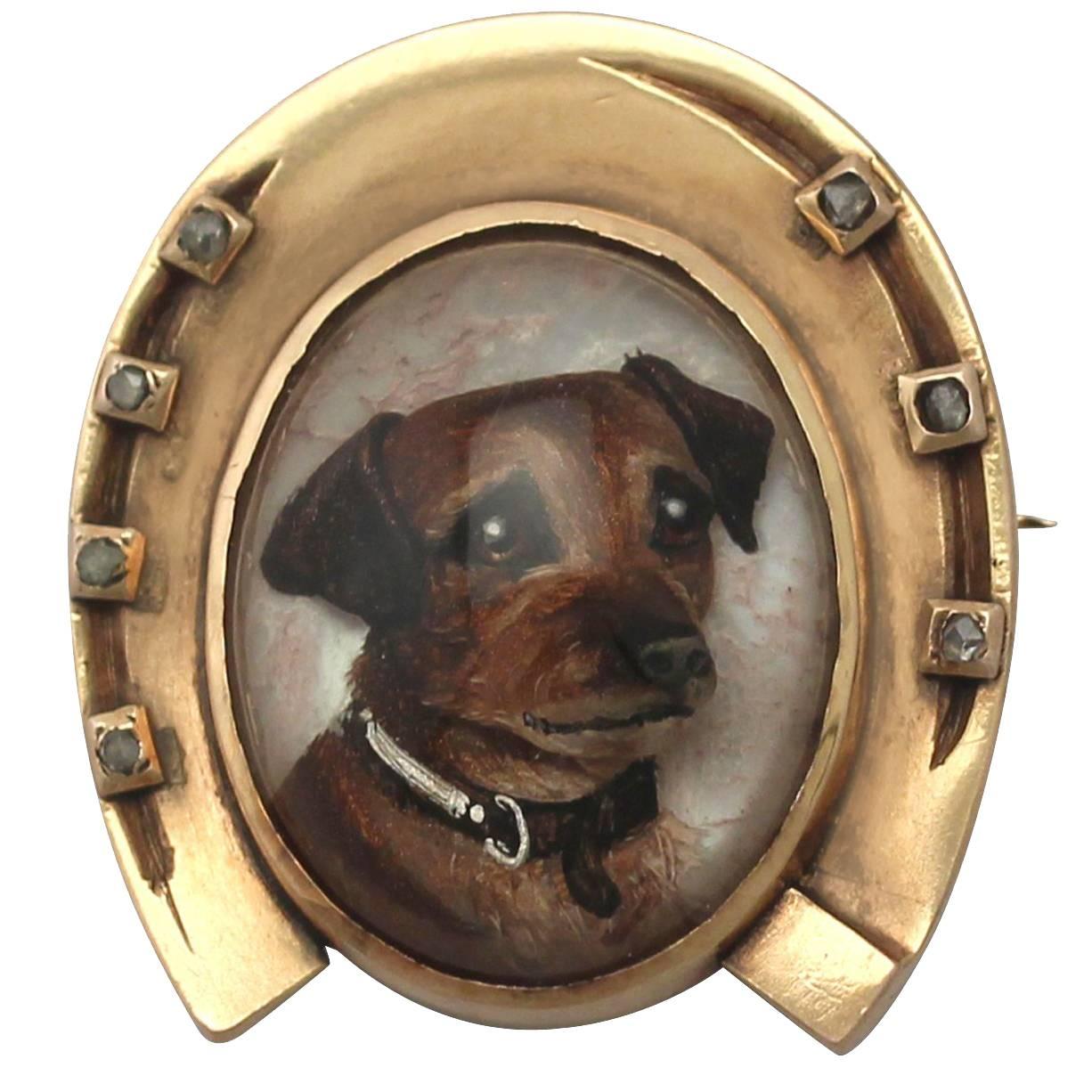 Antique Diamond and Essex Crystal, Yellow Gold Dog Brooch - Victorian ...