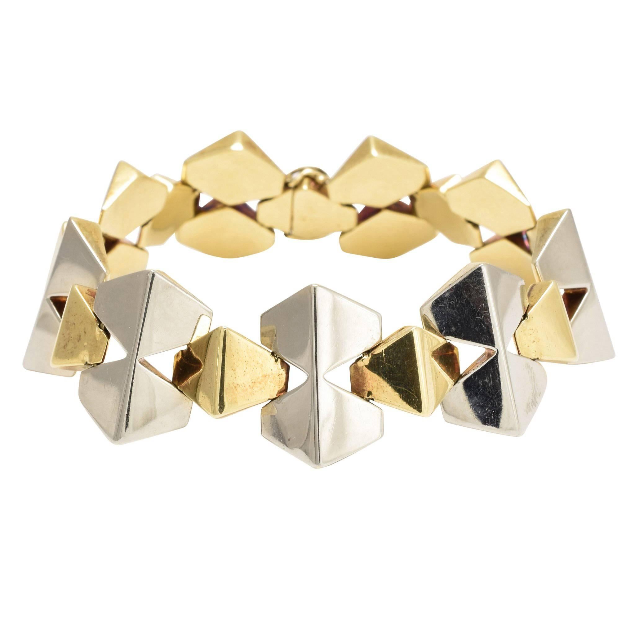 1930s Two Color Gold Geometric Bracelet at 1stDibs