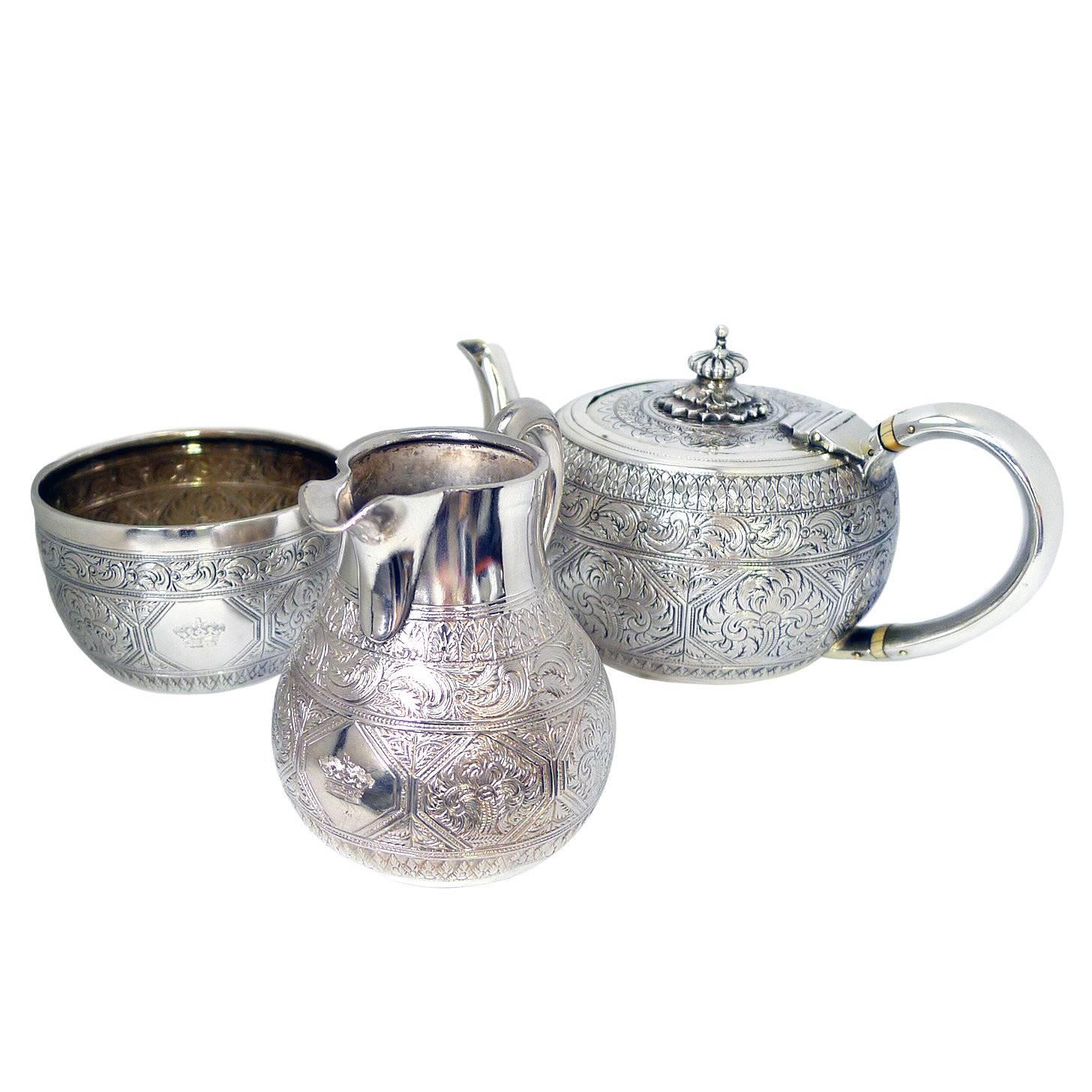 Sterling Silver Victorian Tea Service with Armorial Crest of British ...