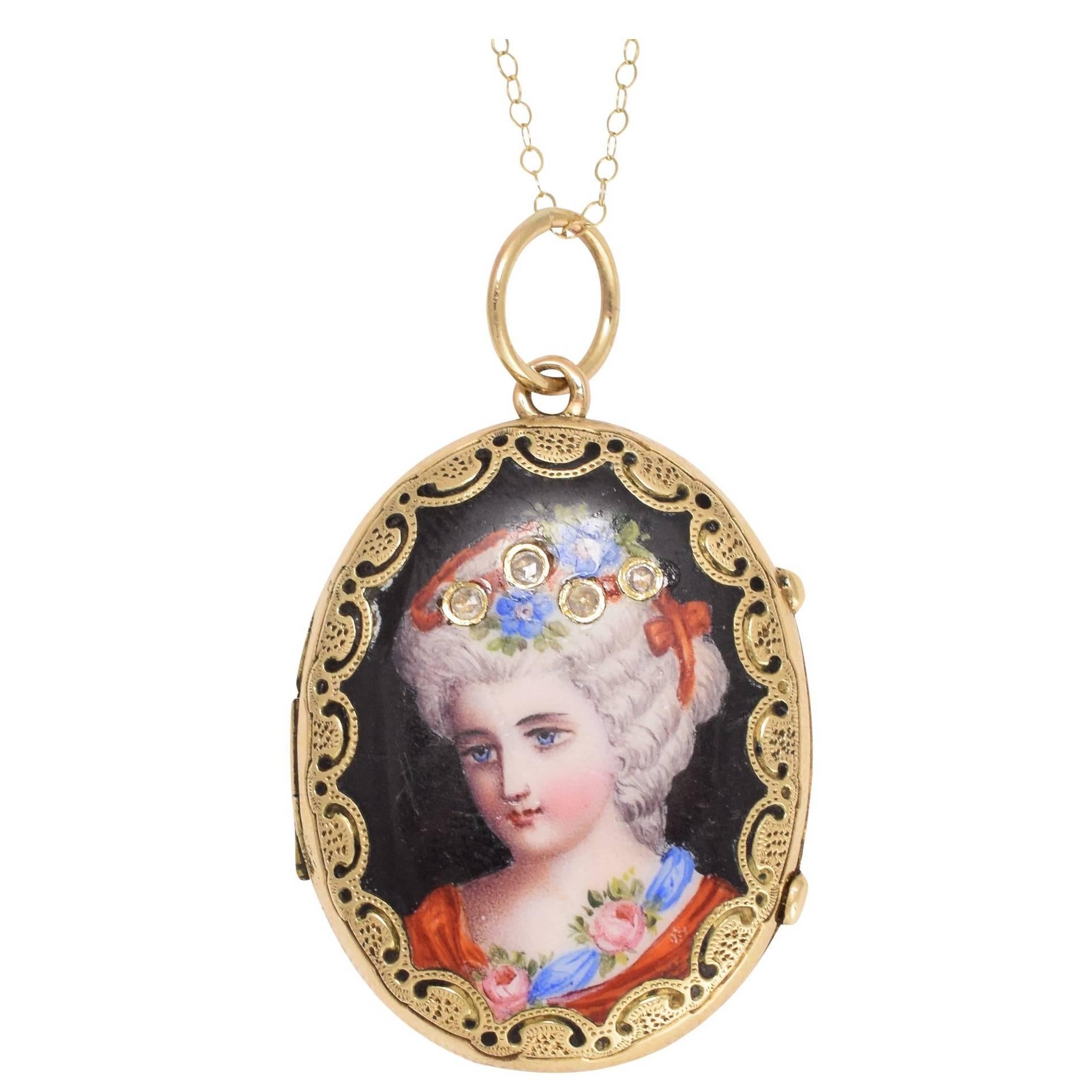 Antique Victorian Swiss Enamelled Portrait Locket at 1stDibs