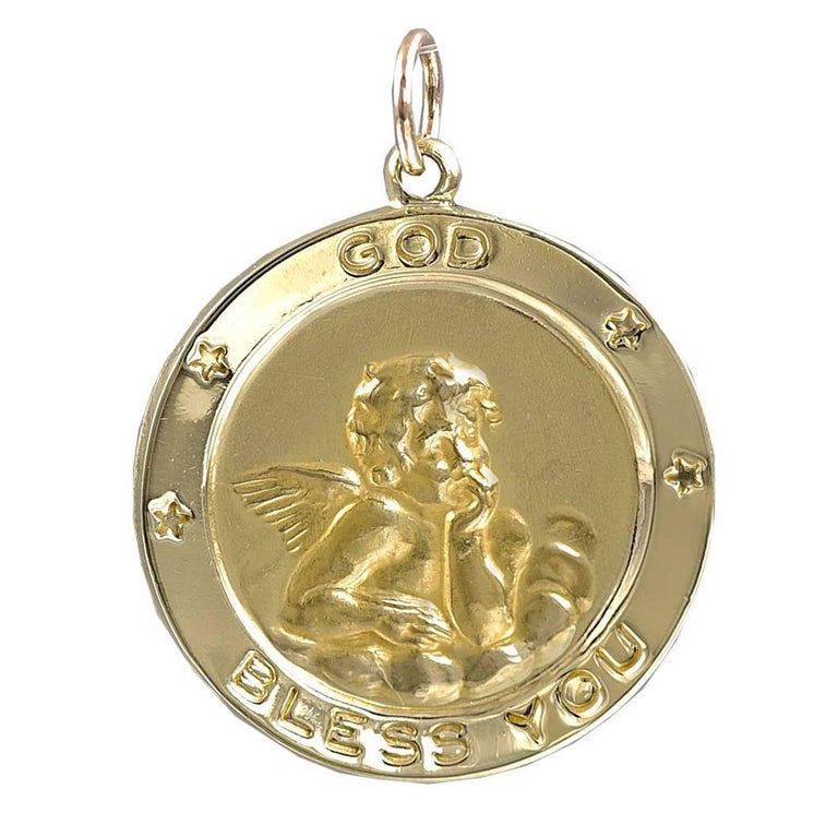 God Bless You Gold Angel Charm at 1stDibs | gold bless you, angel charm ...