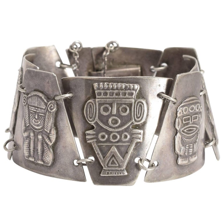 Vintage Silver Aztec Bracelet at 1stDibs