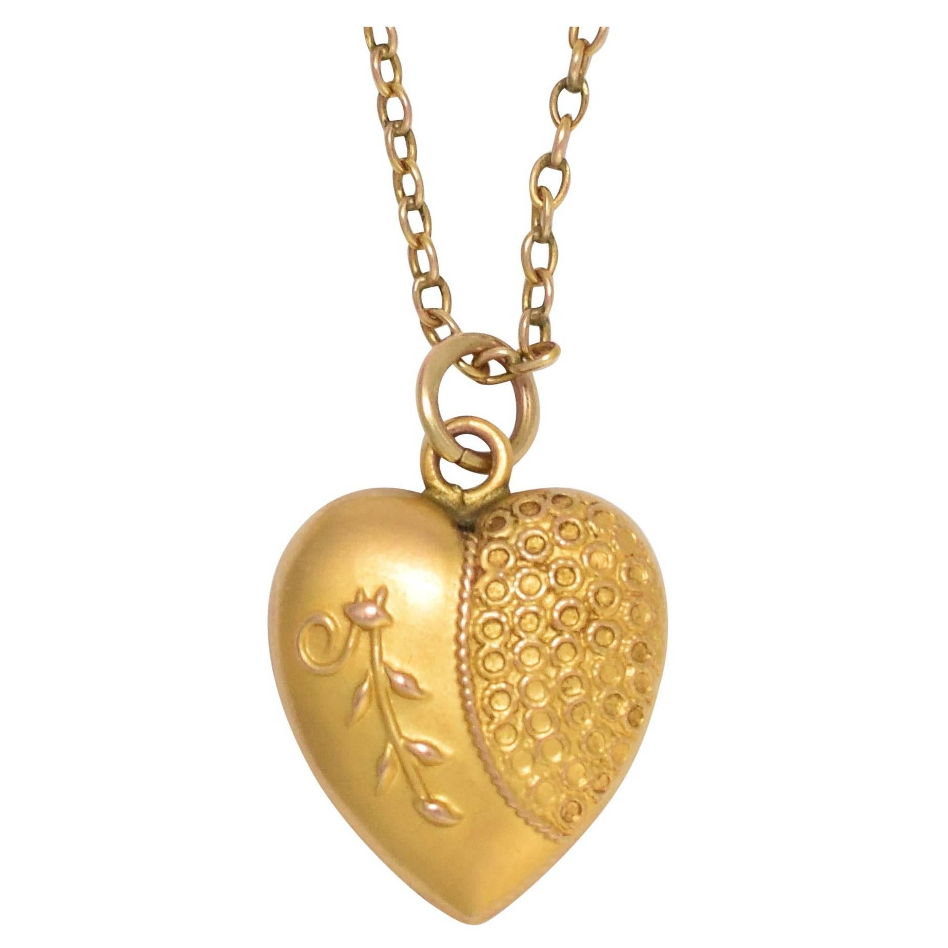 Edwardian Gold Puffed Heart Necklace at 1stDibs | white gold puffed ...