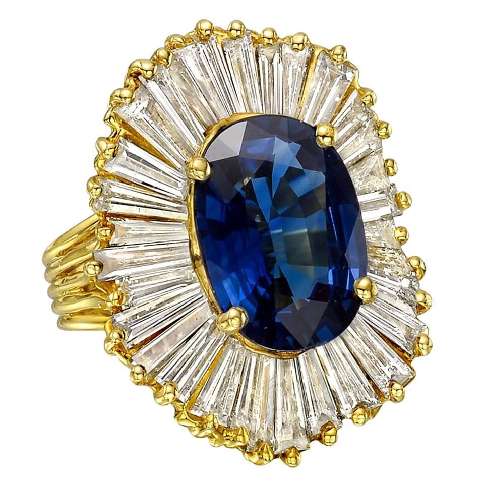 Sapphire Diamond Gold Ballerina Ring at 1stDibs | sapphire ballerina ring