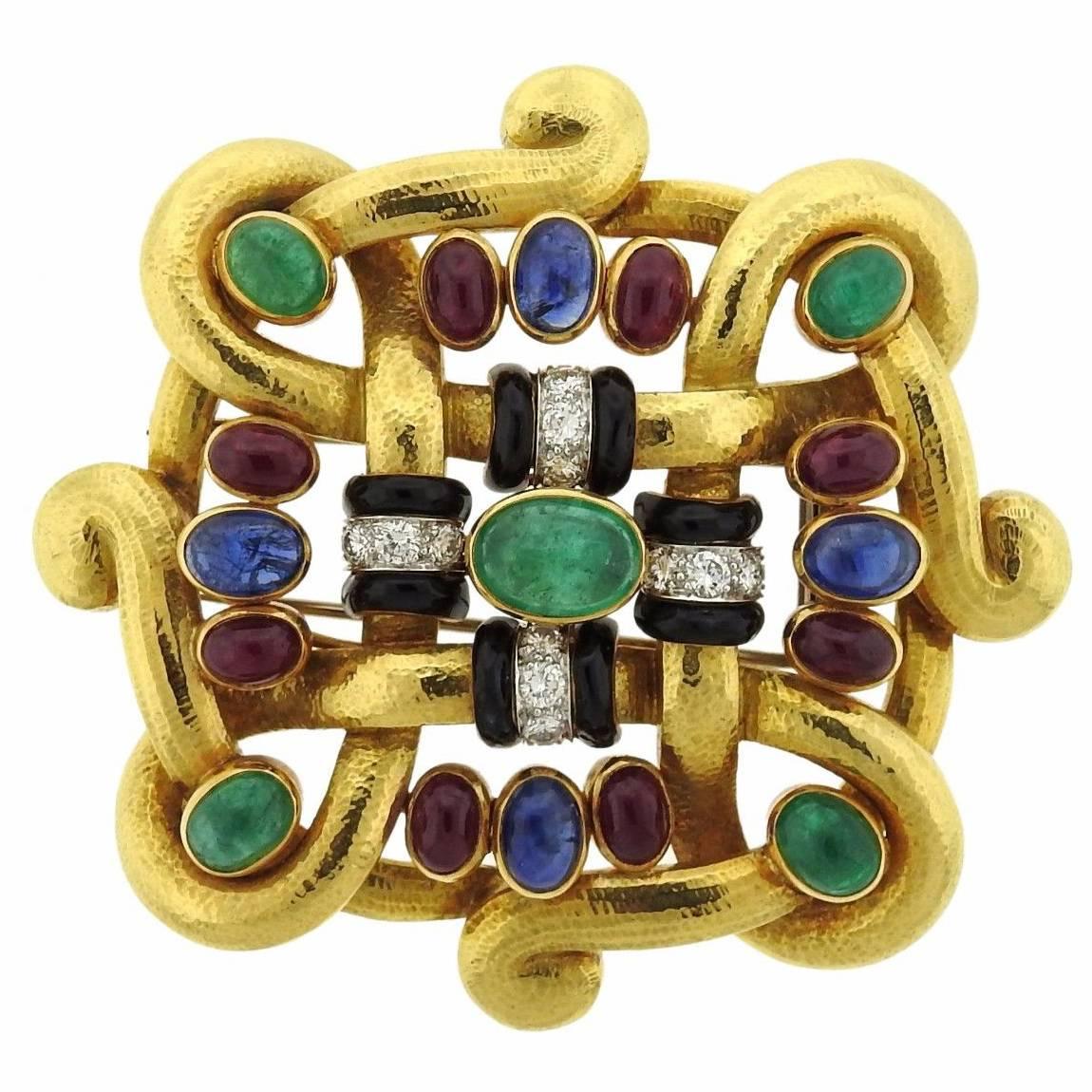 Impressive David Webb Diamond Gemstone Gold Platinum Brooch Pendant For ...