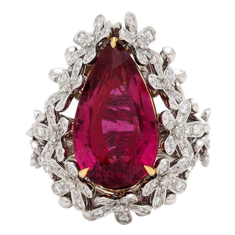Rubellite Diamond platinum Daisy Bouquet Ring at 1stDibs | rubellite ring