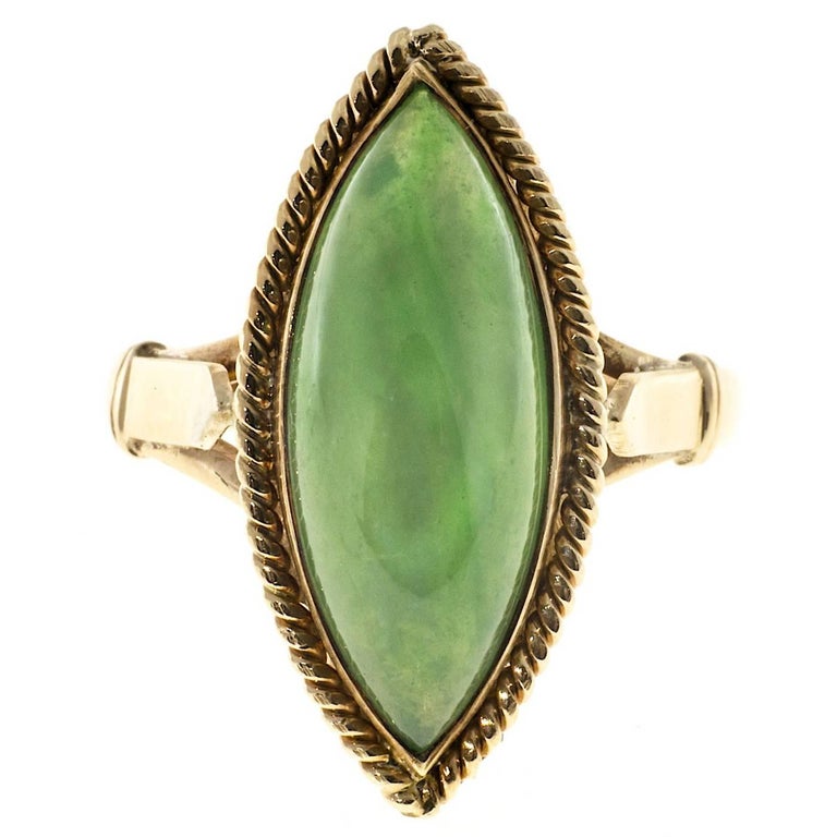 Marquise Jadeite Jade Rose Gold Cocktail Ring For Sale at 1stDibs