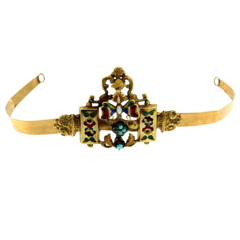 1700s Antique Italian Enamel Gold Tiara at 1stDibs