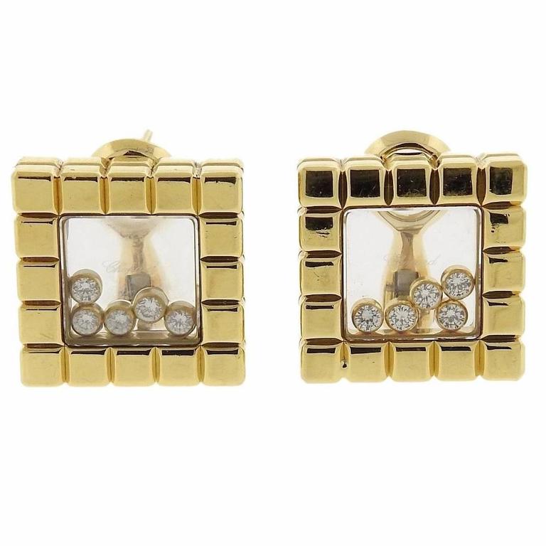 Chopard Ice Cube Diamond Gold Floating Earrings at 1stDibs | chopard ...