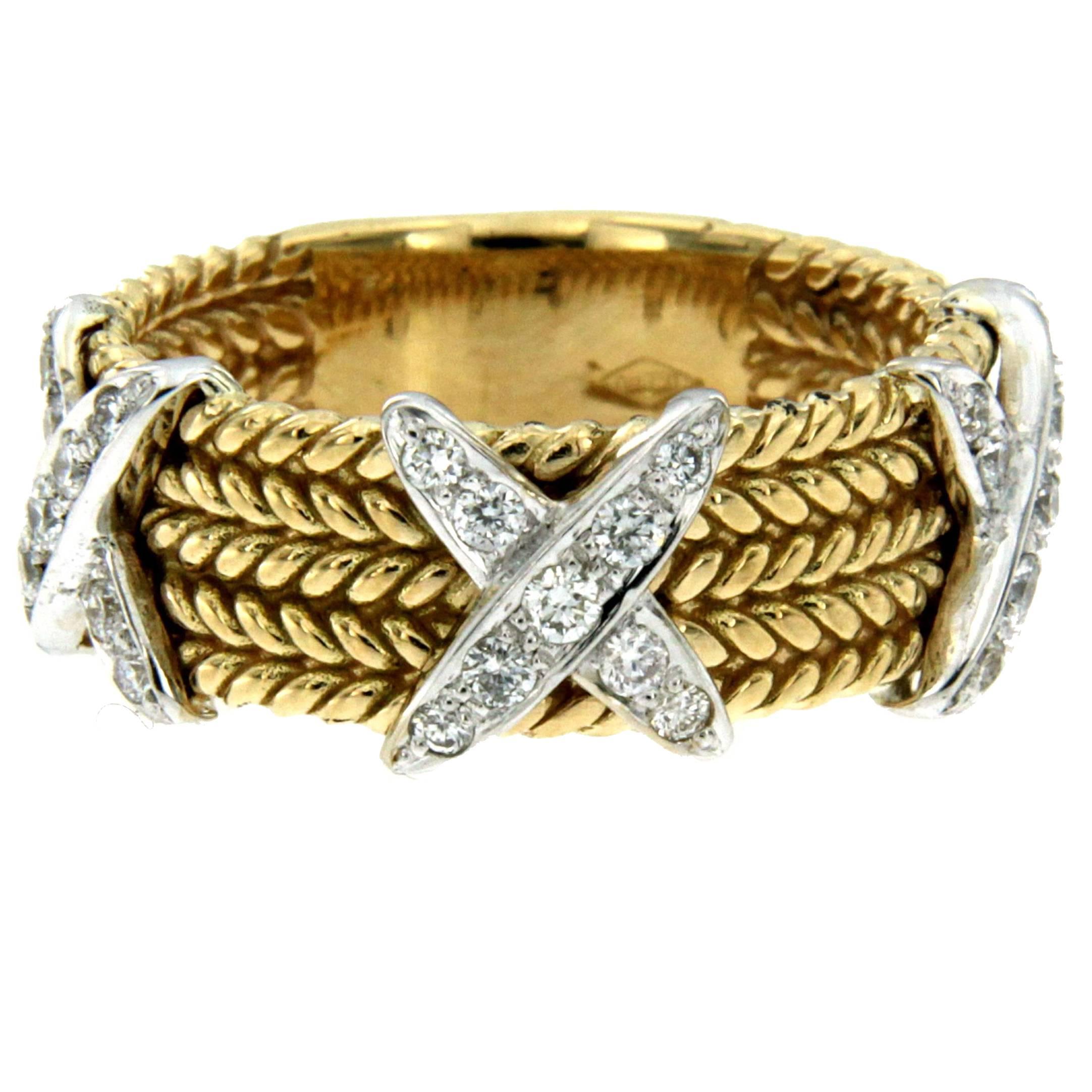 Rope Design Diamond Gold Band Ring at 1stDibs