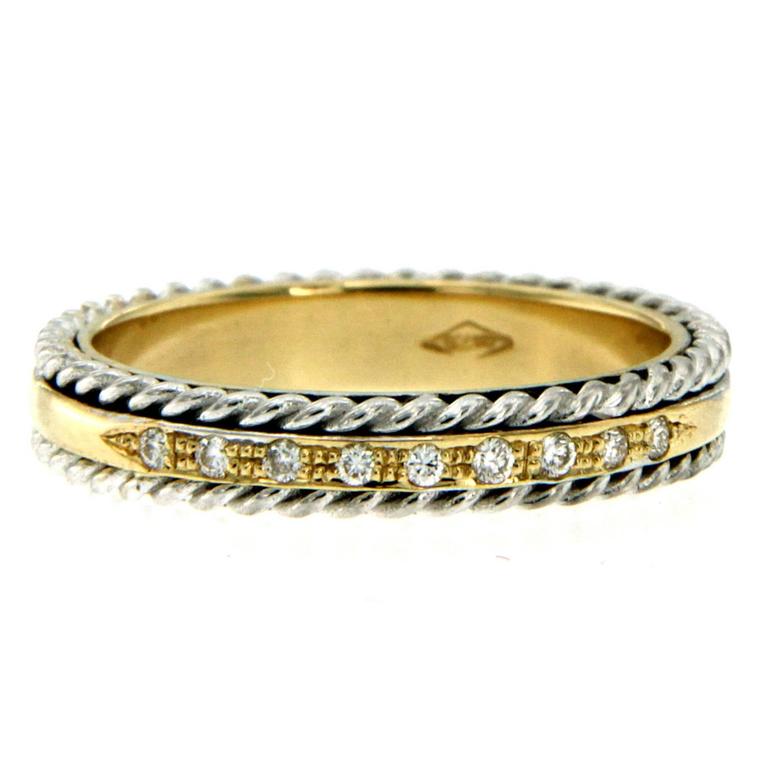 Rope Design Diamond Gold Band Ring For Sale at 1stDibs