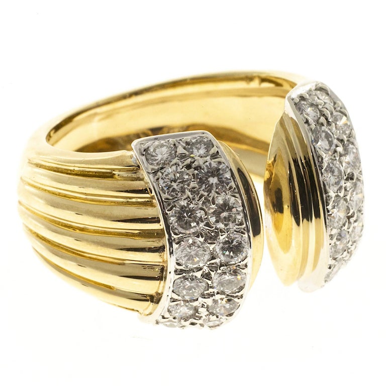 Diamond Open Ribbed Gold Cocktail Ring at 1stDibs
