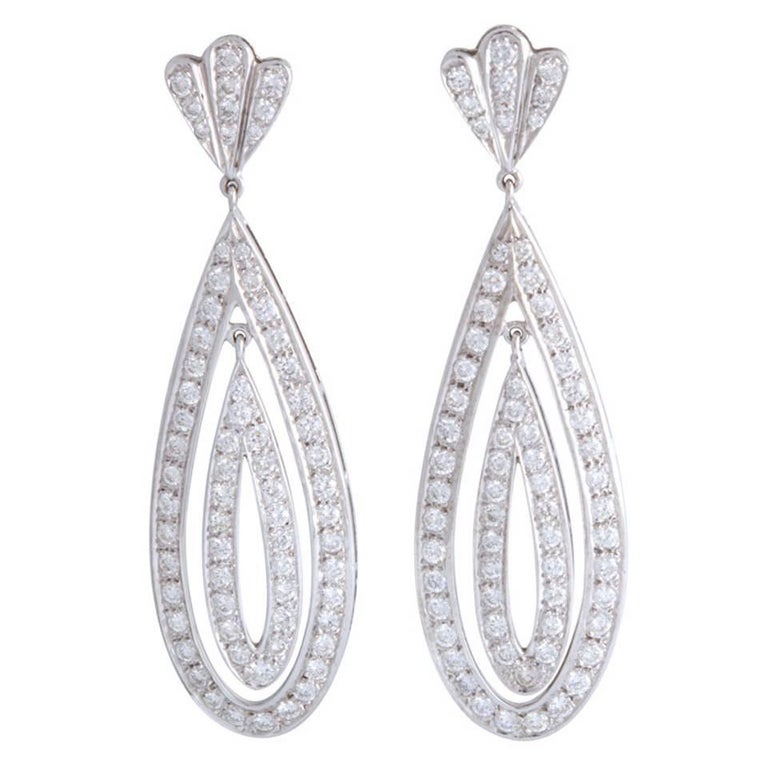 Long Diamond Gold Dangling Drop Earrings For Sale at 1stDibs | long diamond earrings, long ...