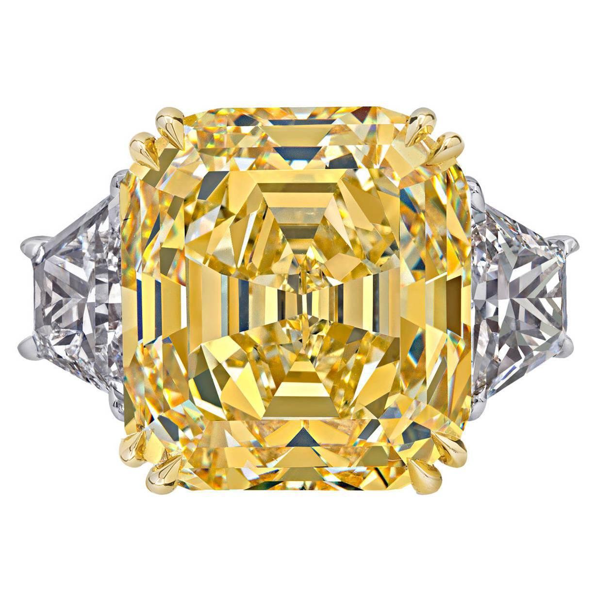 Rare Canary Intense Yellow Emerald Cut Diamond Gold Ring For Sale at ...