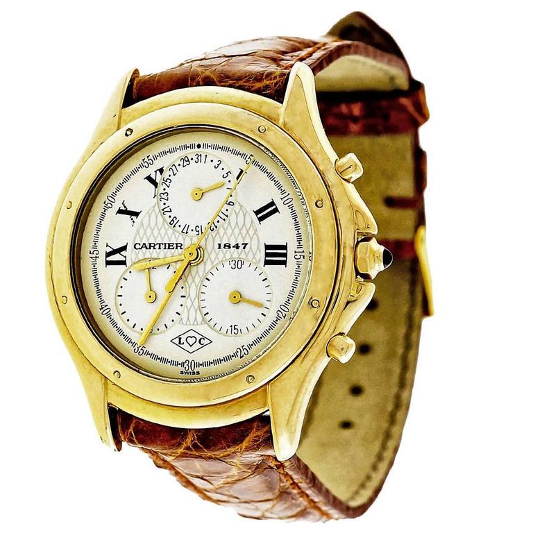 Cartier Yellow Gold Date Chronograph Wristwatch at 1stDibs