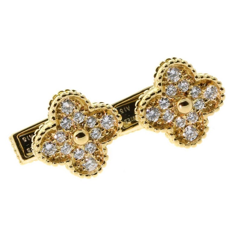 Van Cleef and Arpels Diamond Gold Alhambra Cufflinks at 1stDibs