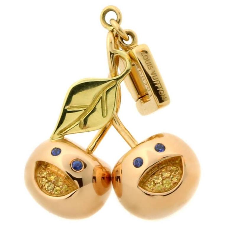 Louis Vuitton Limited Edition Cherry Sapphire Gold Charm For Sale at ...