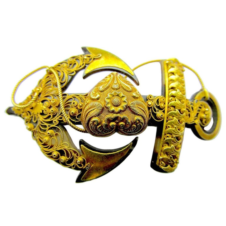 Antique Pique and 18K Gold Anchor Pin c1850 For Sale at 1stDibs