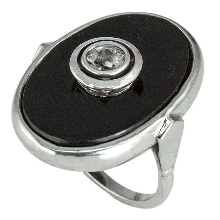 Art Deco Onyx und Diamant Gold Statement-Ring Circa 1930er Jahre Nachlass feiner Schmuck bei 1stDibs