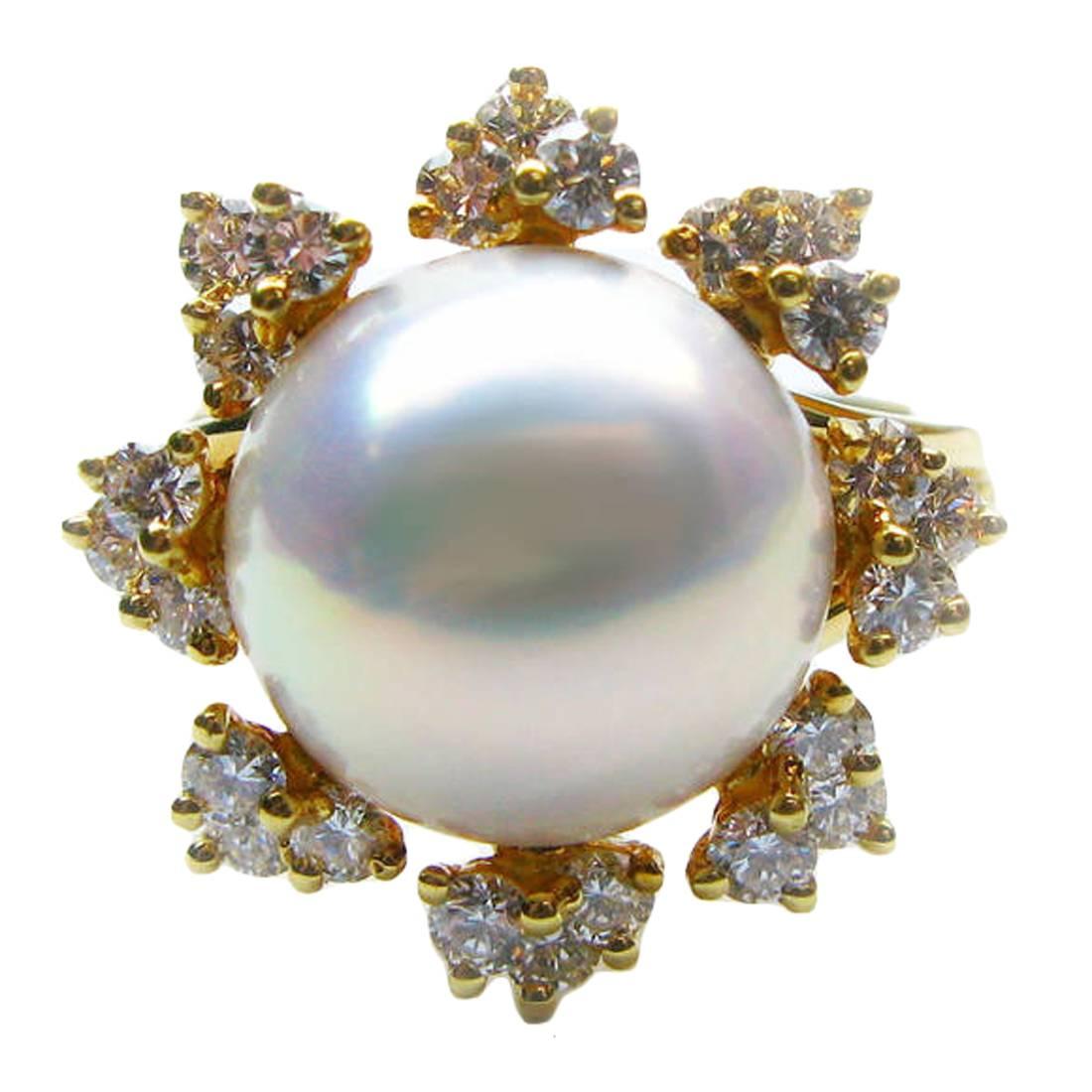 Purple Pearl Diamond Gold Ring For Sale at 1stDibs | purple pearl ring