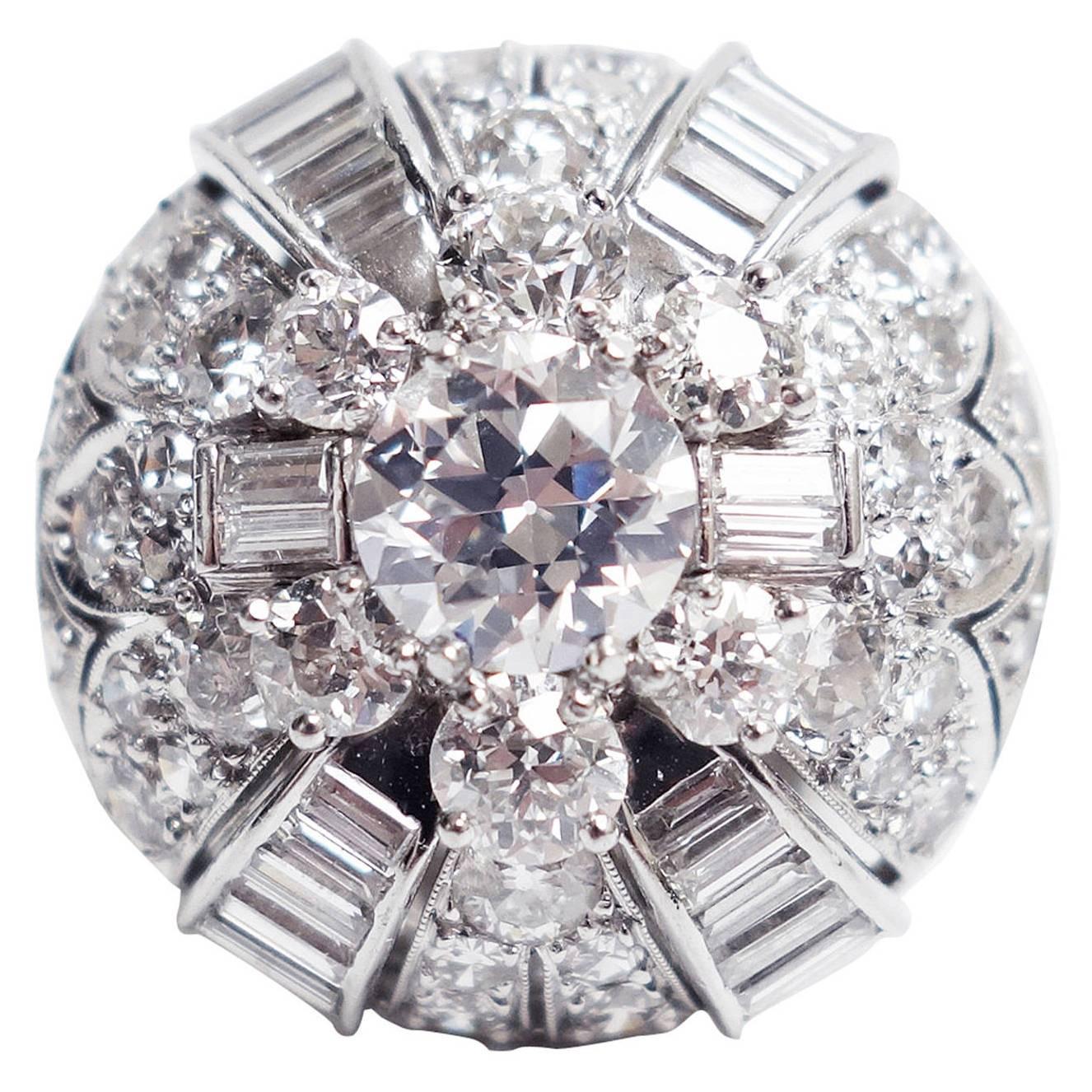 Diamond Platinum Dome Ring For Sale at 1stDibs