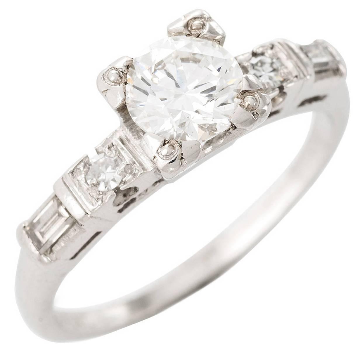 1950s Diamond Platinum Engagement Ring For Sale at 1stdibs