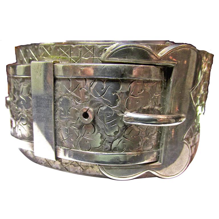 Antique Victorian Sterling Silver Buckle Motif Cuff Bracelet For Sale ...
