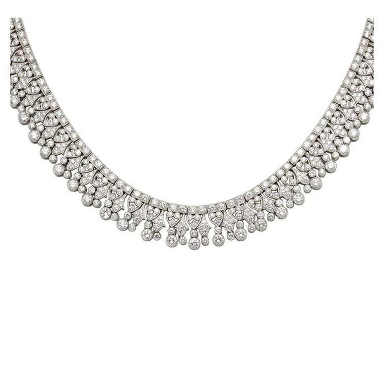 Elegant Diamond Collar Necklace set with 27 Carats Diamonds For Sale at ...
