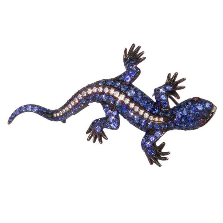 Sapphire Diamond Gold Lizard Pin Brooch at 1stDibs | diamond lizard
