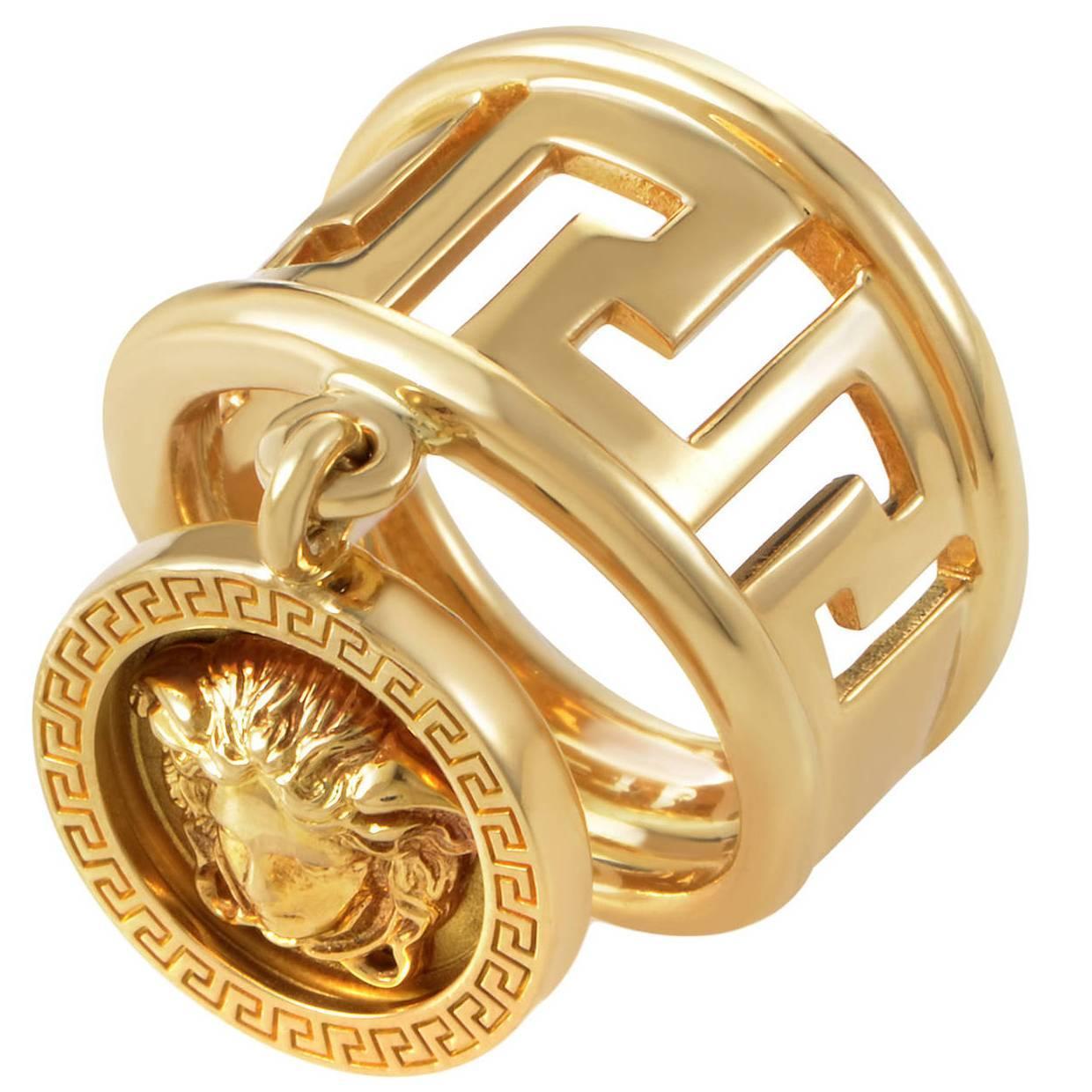 Versace Gold Medusa Head Charm Ring For Sale at 1stdibs