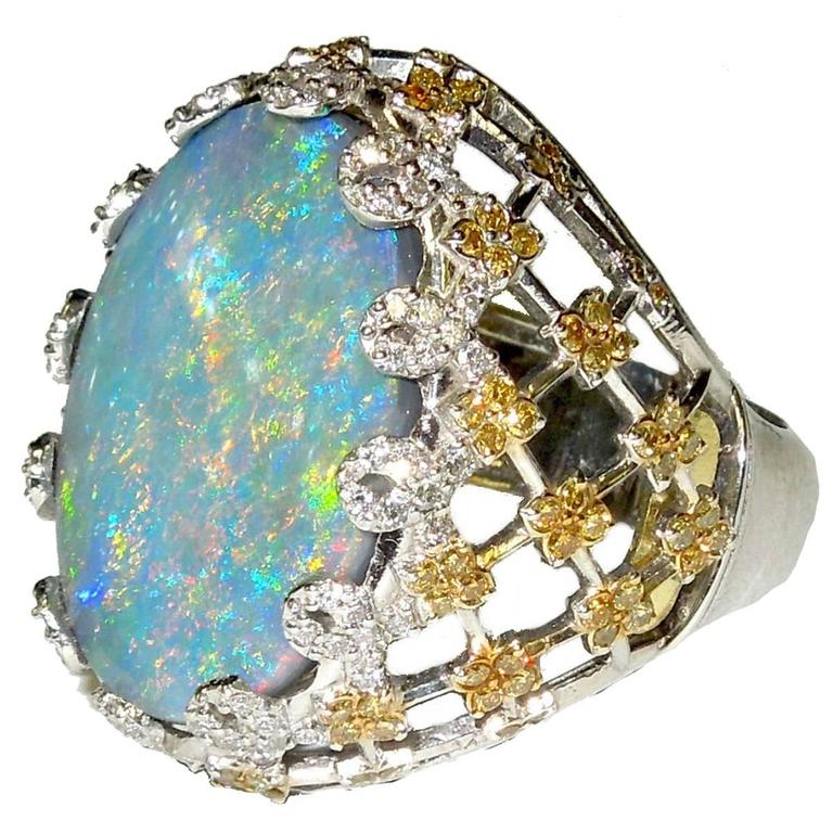 Stambolian Australian Color-Changing Fiery Opal Diamond Gold Ring For ...