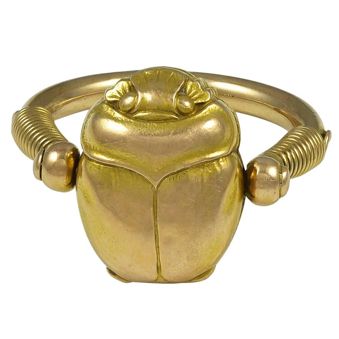 Antique Gold Scarab Locket Ring at 1stdibs