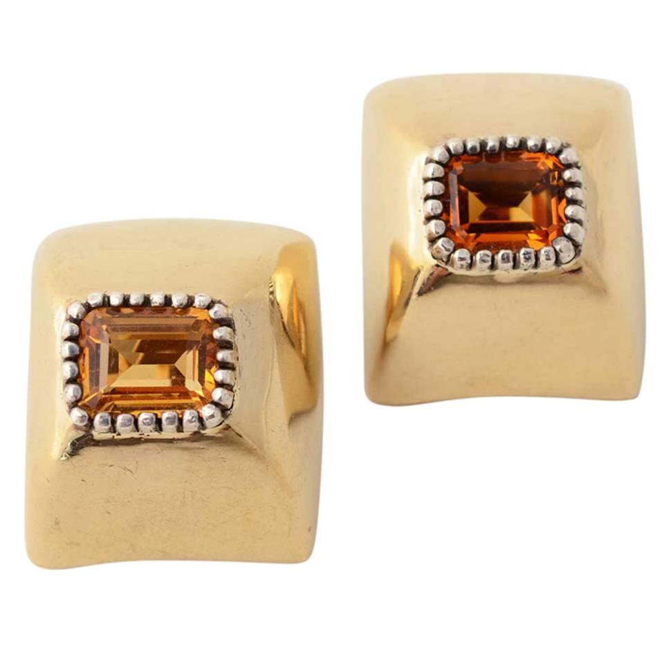 MAZ Shell Citrine Gold Earrings at 1stDibs | earrings for 60 year-old woman