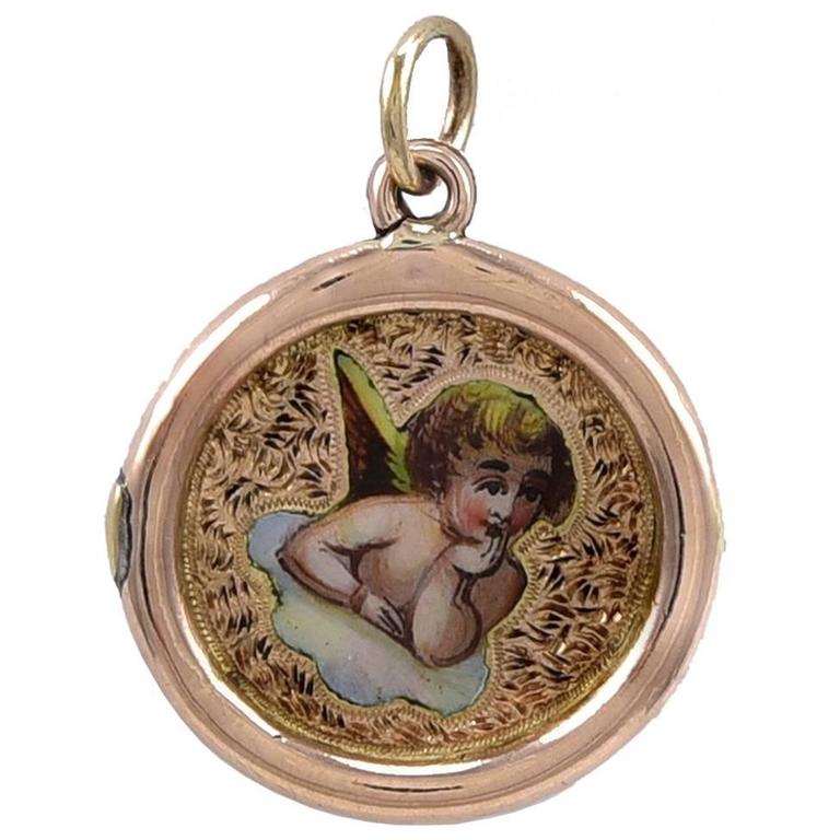 Antique Enamel Gold Angel Charm at 1stDibs