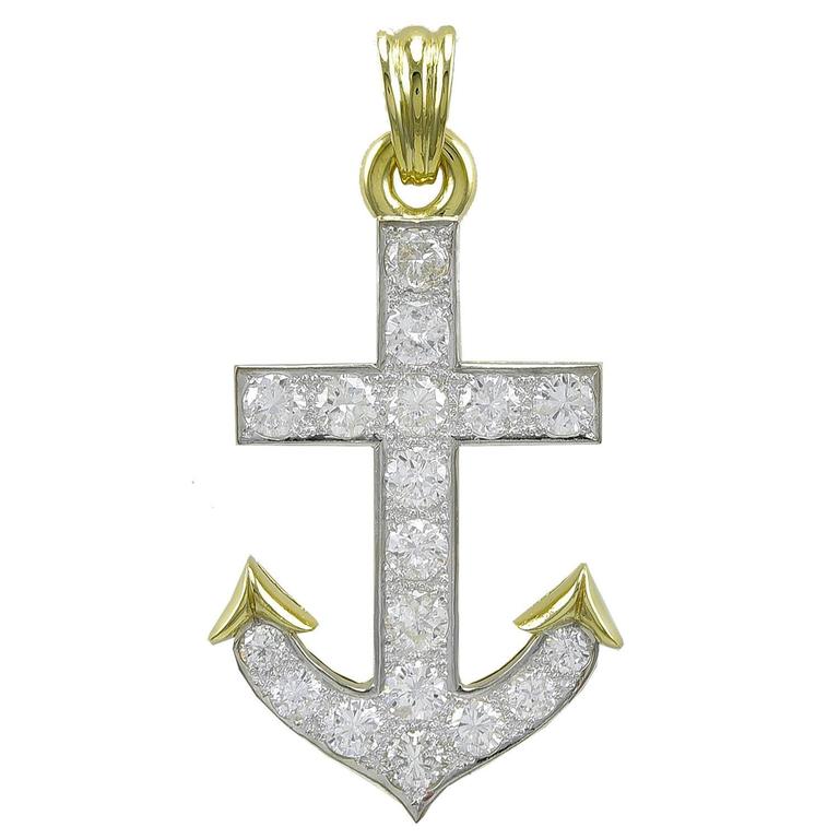 Dazzling Diamond Gold Anchor Pendant at 1stDibs