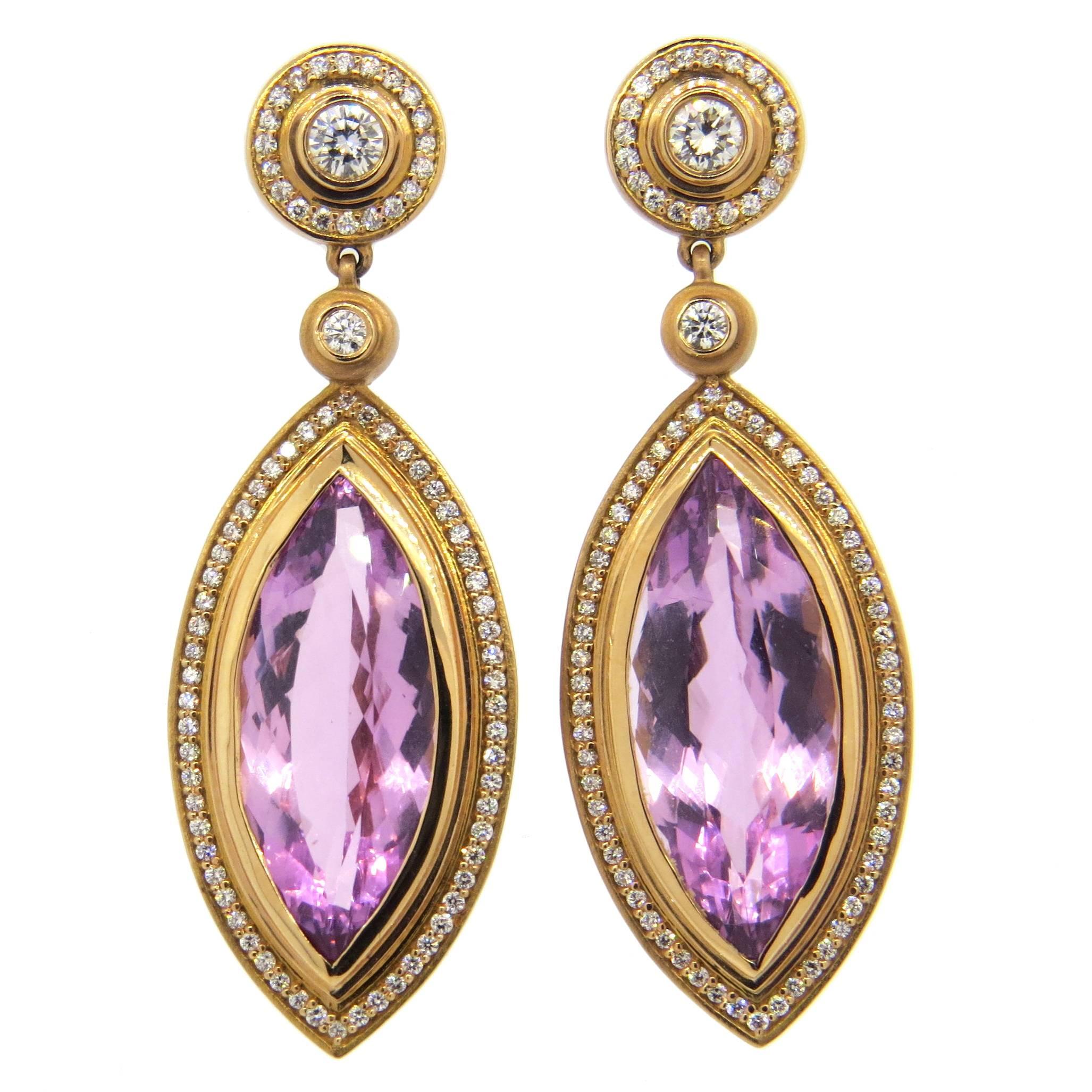 Impressive Sam Lehr Kunzite Diamond Gold Drop Earrings at 1stDibs | sam ...
