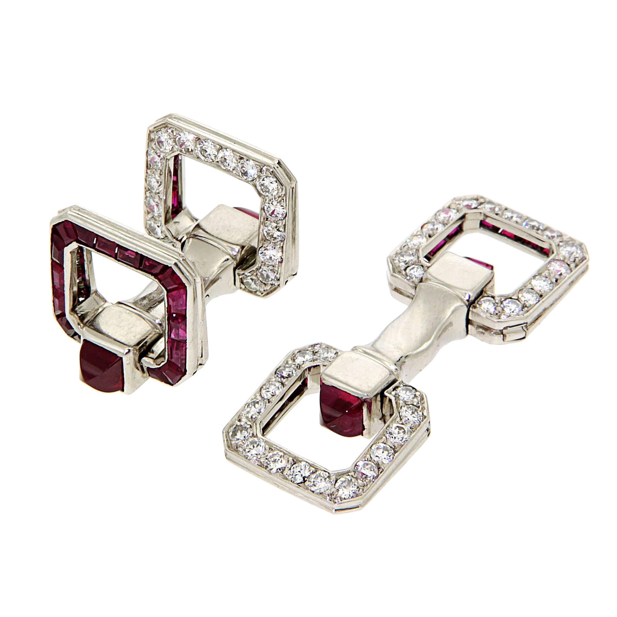 Ruby Diamond Platinum Cufflinks at 1stDibs