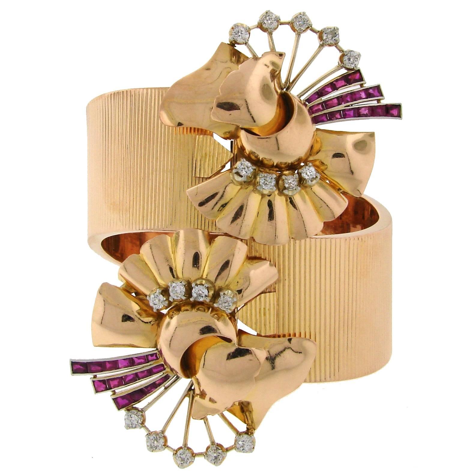 Petite French Double Headed Gold Leopard Bangle with Diamonds and ...