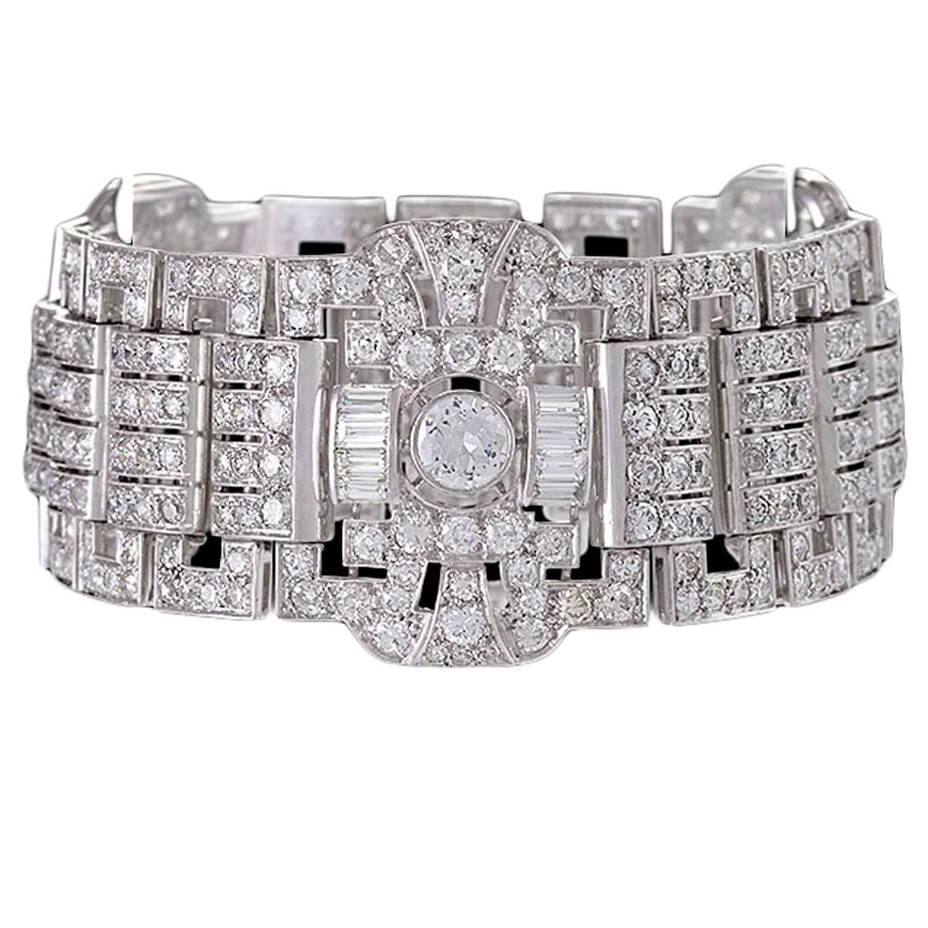 Exquisite Wide Art Deco Diamond Bracelet at 1stDibs