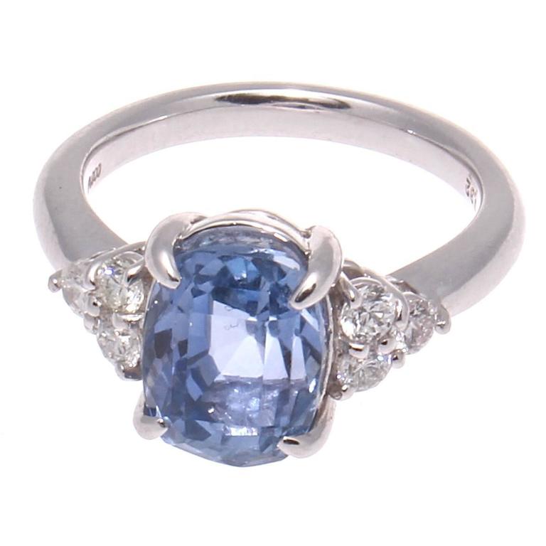 4.48 Carat GIA Cert Light Blue Ceylon No Heat Sapphire Diamond Platinum ...